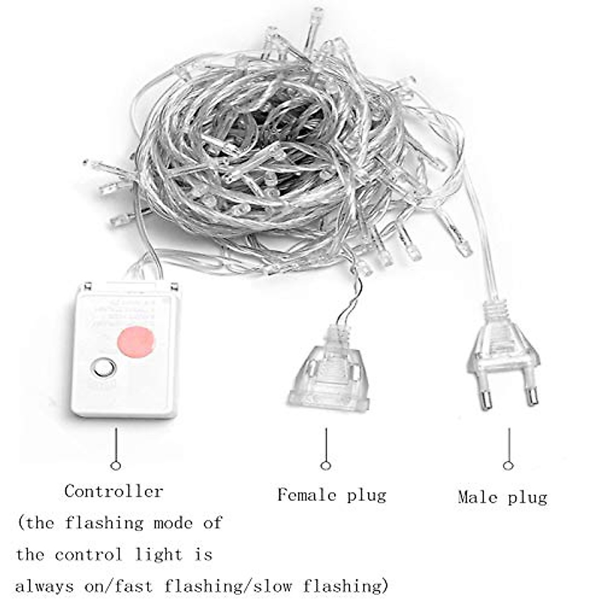 LIUPENGWEI String Lights, 100 LED Fairy Lights Waterproof, 10m Silvery Copper Wire Rope Lights, 24V DC, Christmas Decoration for Home Garden Lawn Wedding Holiday Indoor Party Garden Ghost Light