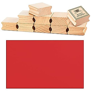 Sasylvia 10 Pcs Blank Hard Wood Rubber Stamp Mounts with A4 Size Grey Rubber Stamp Sheet Laser Engraver Accessories Rubber Stamp Carving Tools Soft Rubber Mat Carving Blocks (Red, 1.57 x 1.57 Inch)