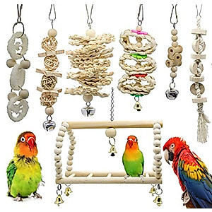 VolksRose 7 Packs Bird Parrot Swing Chewing Toys, Hanging Hammock Bell Pet Bird Climbing Stand Cage Toys Suitable for Small Parakeets, Cockatiels, Conures, Budgie, Macaws, Parrots, Mynah, Love Birds