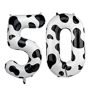 40 Inch Cow Print Number 50 Balloons Jumbo 50 Foil Party Balloons for 50th Birthday Party Decorations, 50th Anniversary Event Decor Supplies