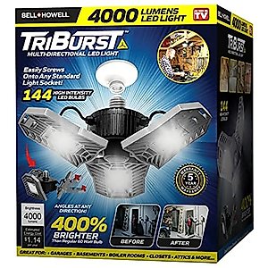 Triburst by Bell+Howell, ASON TV 4000 Lumens / 6500 Kelvin Indoor Lights, Ultra Bright Lighting with 144 LED Bulbs and Multi-Directional Triple Panel Bedroom, Garage, Ceiling Light