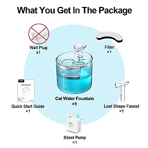 NPET WF100 Cat Water Fountain, 54oz/1.6L Automatic Pet Fountain Cat Water Dispenser with 2 Flow Modes, Light Quiet Pump for Cats (Adapter Not Included)