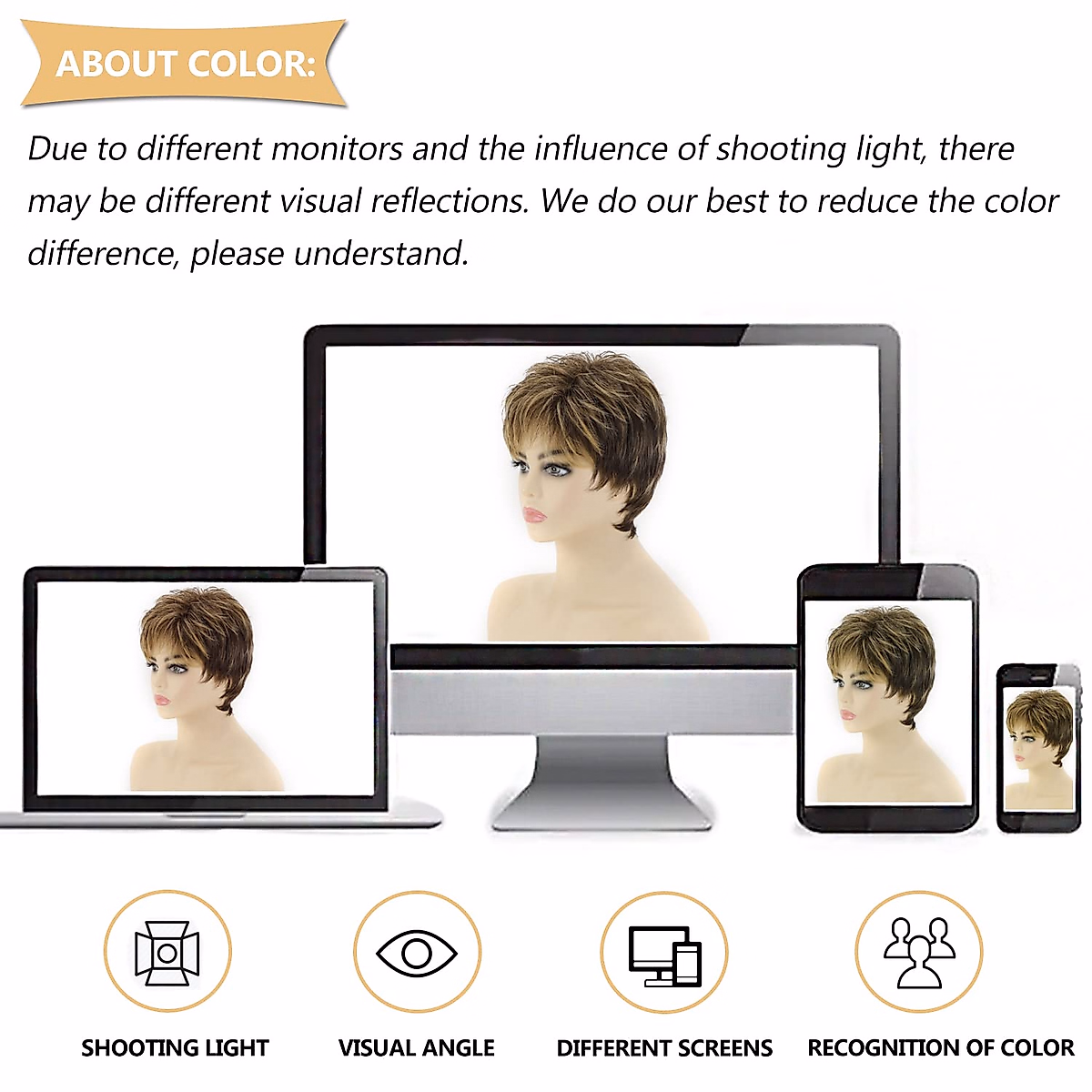 SEVENCOLORS Short Dark Brown Mixed Blonde Pixie Cut Wigs for Women Synthetic Layered Highlight Wigs with Bangs Natural Hair Replacement Wigs