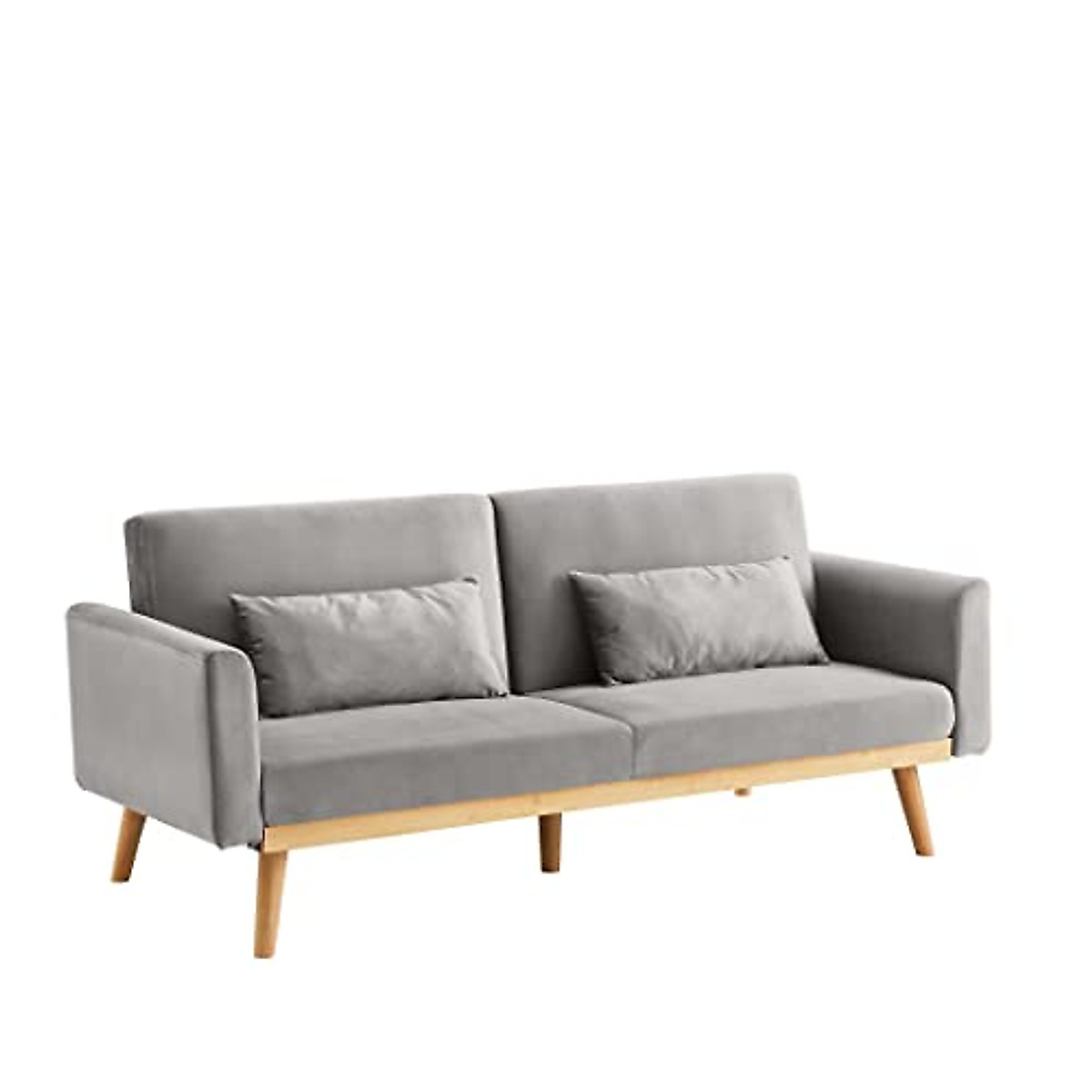 AWQM Velvet Futon Sofa Bed, Memory Foam Couch Set, Upholstered Modern Daybed Convertible Folding Loveseat Recliner with Pillows and Wooden Frame for Compact Living Room, Apartment, Dorm, Office (Grey)