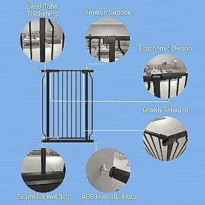 WAOWAO Extra Tall 40.55" Baby Gate 29.53"-32.68" Wide Pressure Mounted Walk Through Swing Auto Close Safety Black Metal Toddler Child Dog Pet for Indoor Stairs,Doorways,Kitchen