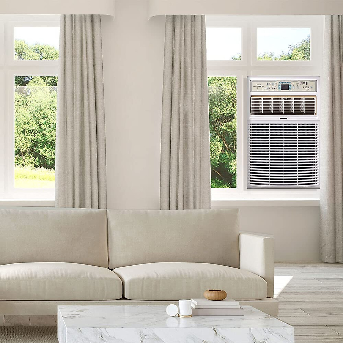 Keystone 8,000 BTU Slider Casement Window-Wall Air Conditioner and Dehumidifier with 4-Way Air Direction Control, Window AC Unit for Small-Medium Sized Rooms up to 350 Sq. Ft.