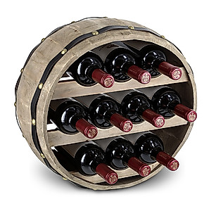 CoTa Global Barrell Wine Rack - Natural Wood Industrial Wall Mounted Barrel Wine Holder for 10 Wine Bottles, Decorative Wall Mounted Bottle Rack, Rustic Wall Wine Storage Shelf Organizer for Wine Bar