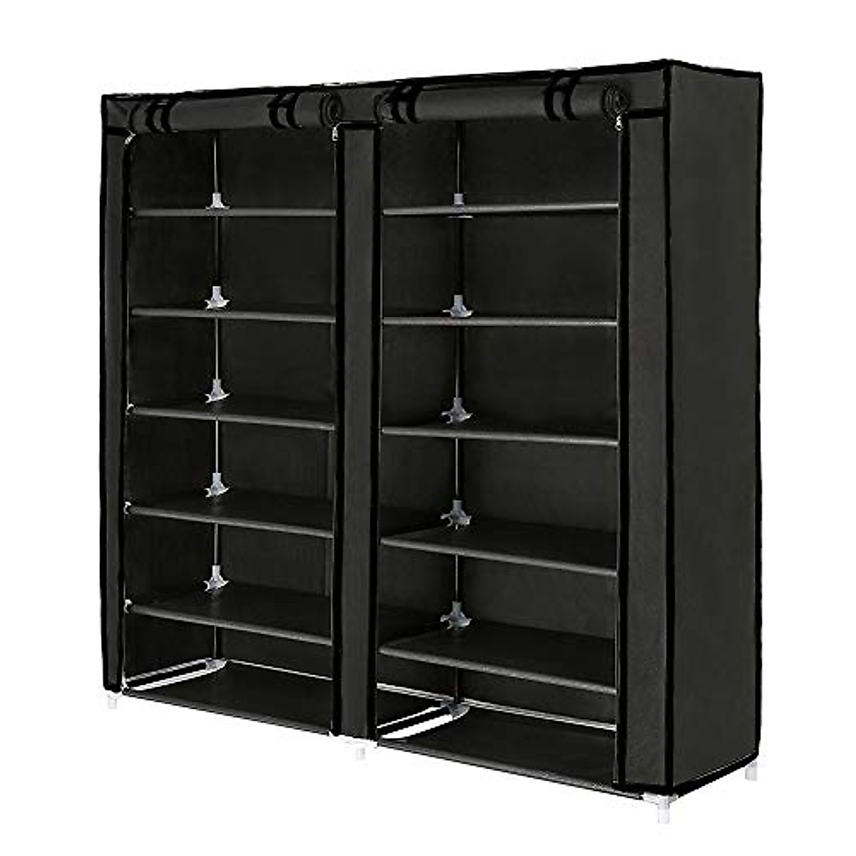Blissun 7 Tier Shoe Rack Storage Organizer, 36 Pairs Portable Double Row Shoe Rack Shelf Cabinet Tower for Closet with Nonwoven Fabric Cover, Black