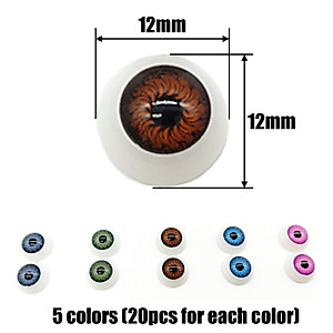TIHOOD 100pcs/box 12mm Doll Eyeballs Half Round Acrylic Eyes for DIY Doll Bear Crafts Halloween