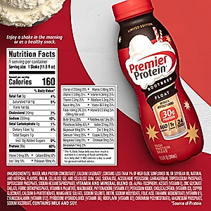 Premier Protein Shake, Root Beer Float, 30g Protein, 1g Sugar, 24 Vitamins & Minerals, Nutrients to Support Immune Health, 11.5 fl oz