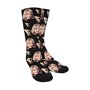 Custom Print Your Photo Pet Face Socks, Personalized Circle Game Finger Black Crew Socks for Men Women