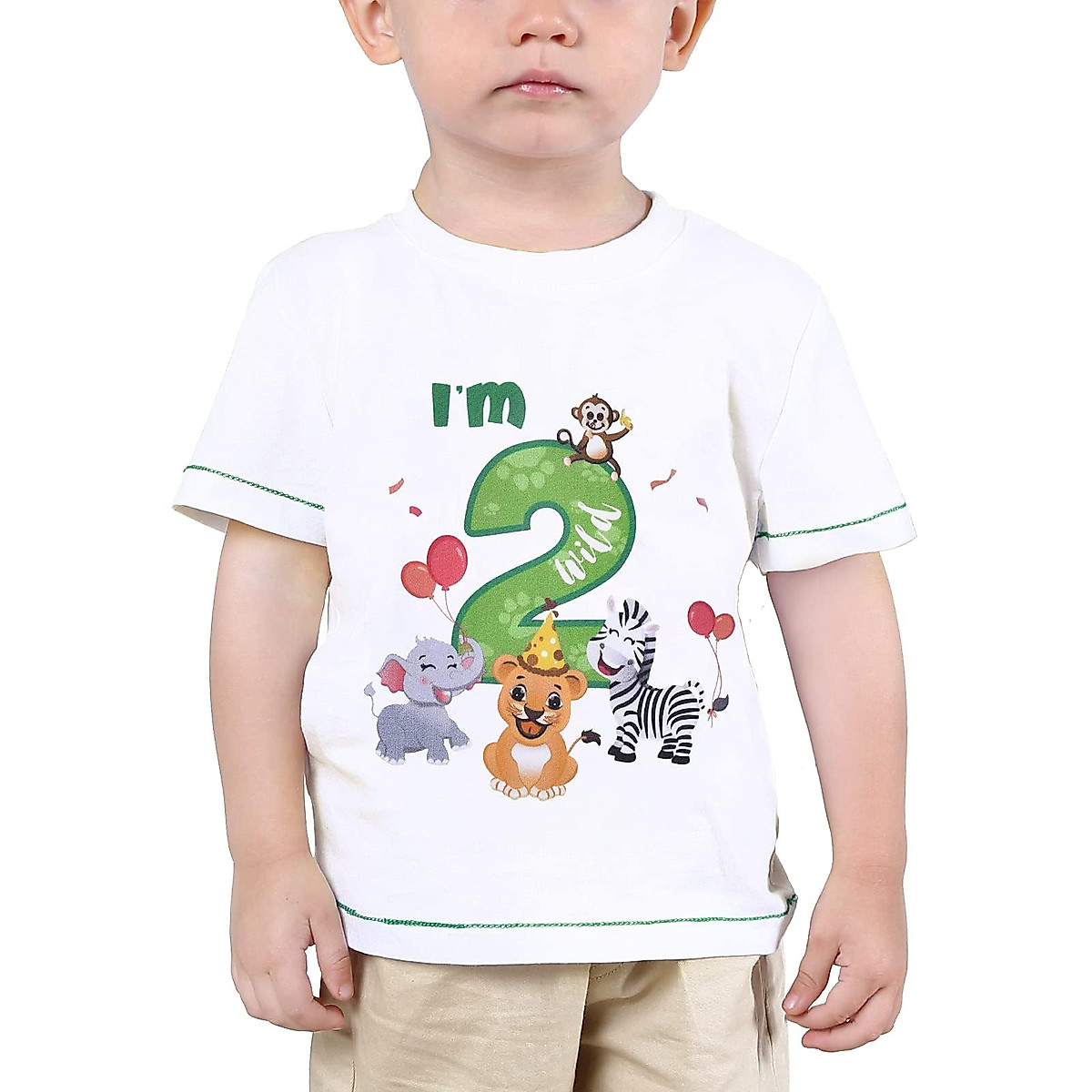 Baby Boy 2nd Birthday T-Shirt - I’m Two Wild 2 Jungle Animals Birthday Top Tee Two Years Old Jungle Birthday Party 100% Cotton Printed Short Sleeve T Shirt Gift (White, 2T)