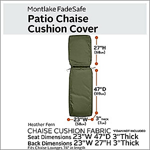 Classic Accessories Montlake Water-Resistant 74 x 23 x 3 Inch Outdoor Chaise Lounge Cushion Slip Cover, Patio Furniture Cushion Cover, Heather Fern, Patio Furniture Cushion Covers