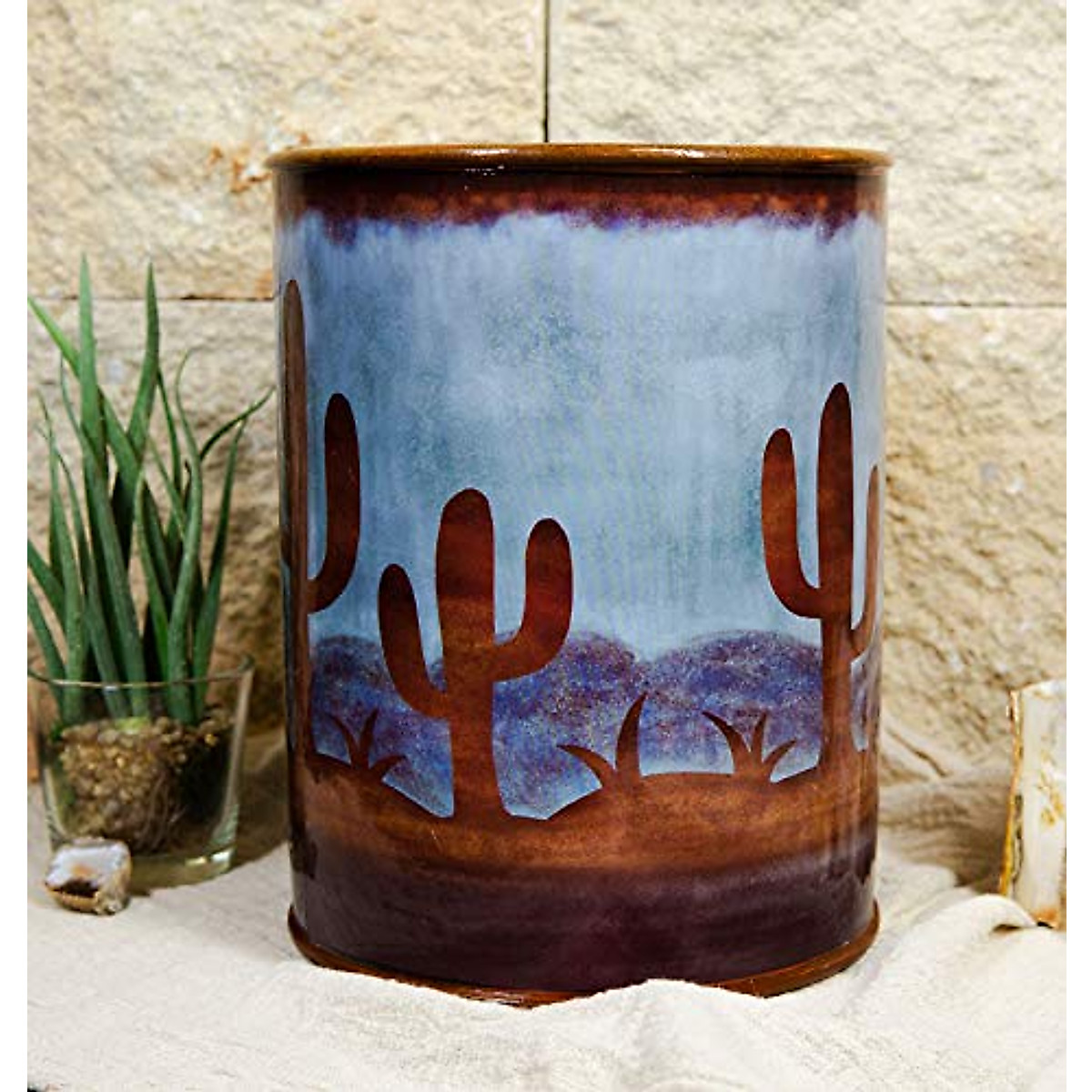 Ebros Rustic Southwestern Desert Cactus Arizona Wilderness Bathroom Accent Resin Figurine Accessories Western Country Cabin Lodge Decorative (5 Piece Bathroom Set)