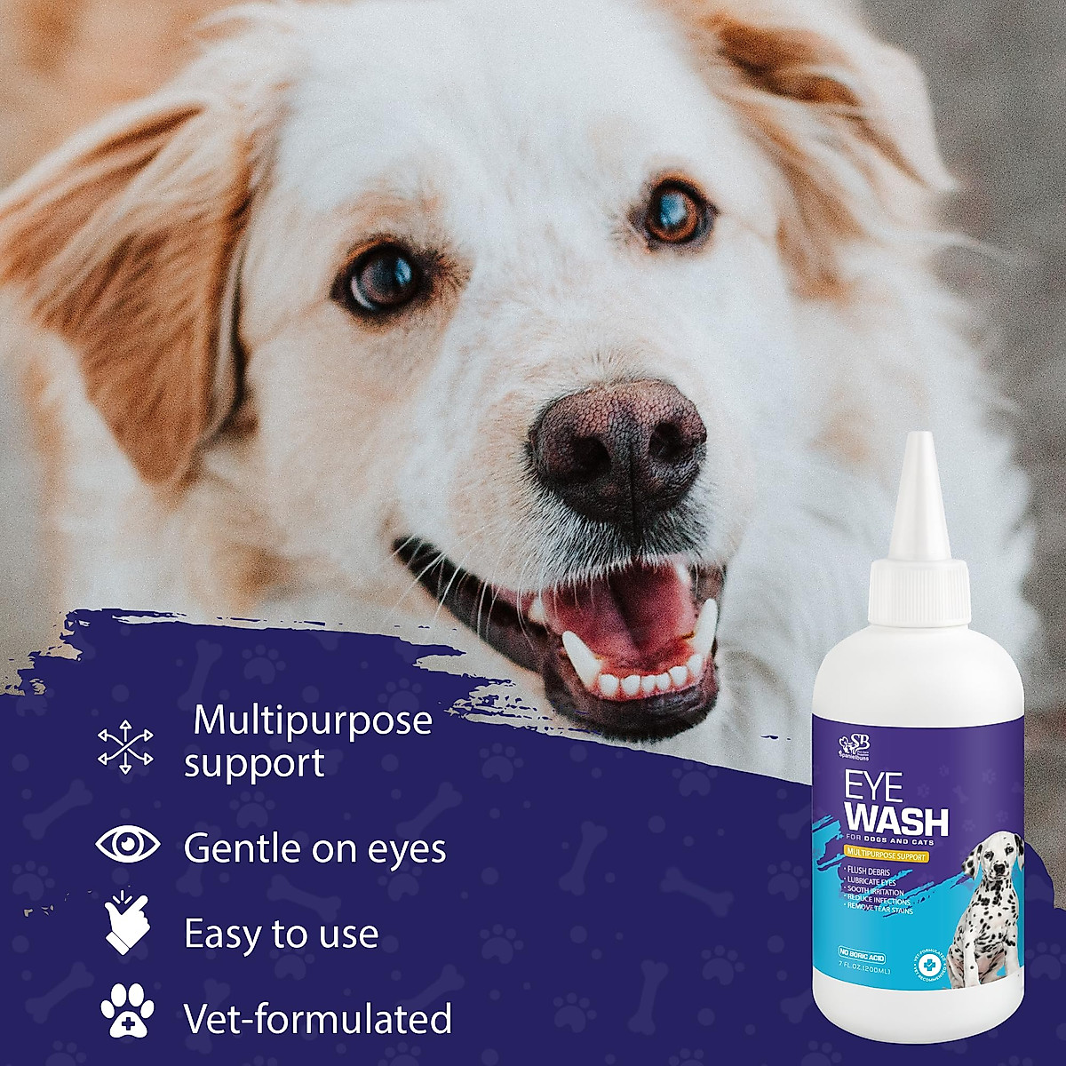 Spanielbuns Dog Eye Drops 200ml,All Natural Ingredients Eye Wash for Dogs and Cats, Cleanses Tear Stains, Mucus, Improves Allergy Symptoms and Dry Eyes(2pack)