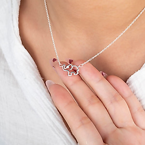 Ascona Mother Daughter Necklace Set for 2, Silver Mom Daughter Elephant Matching Pendant Chain, Mommy and Me Jewelry Mother's Day Christmas Gifts Valentines Day Gifts for Her