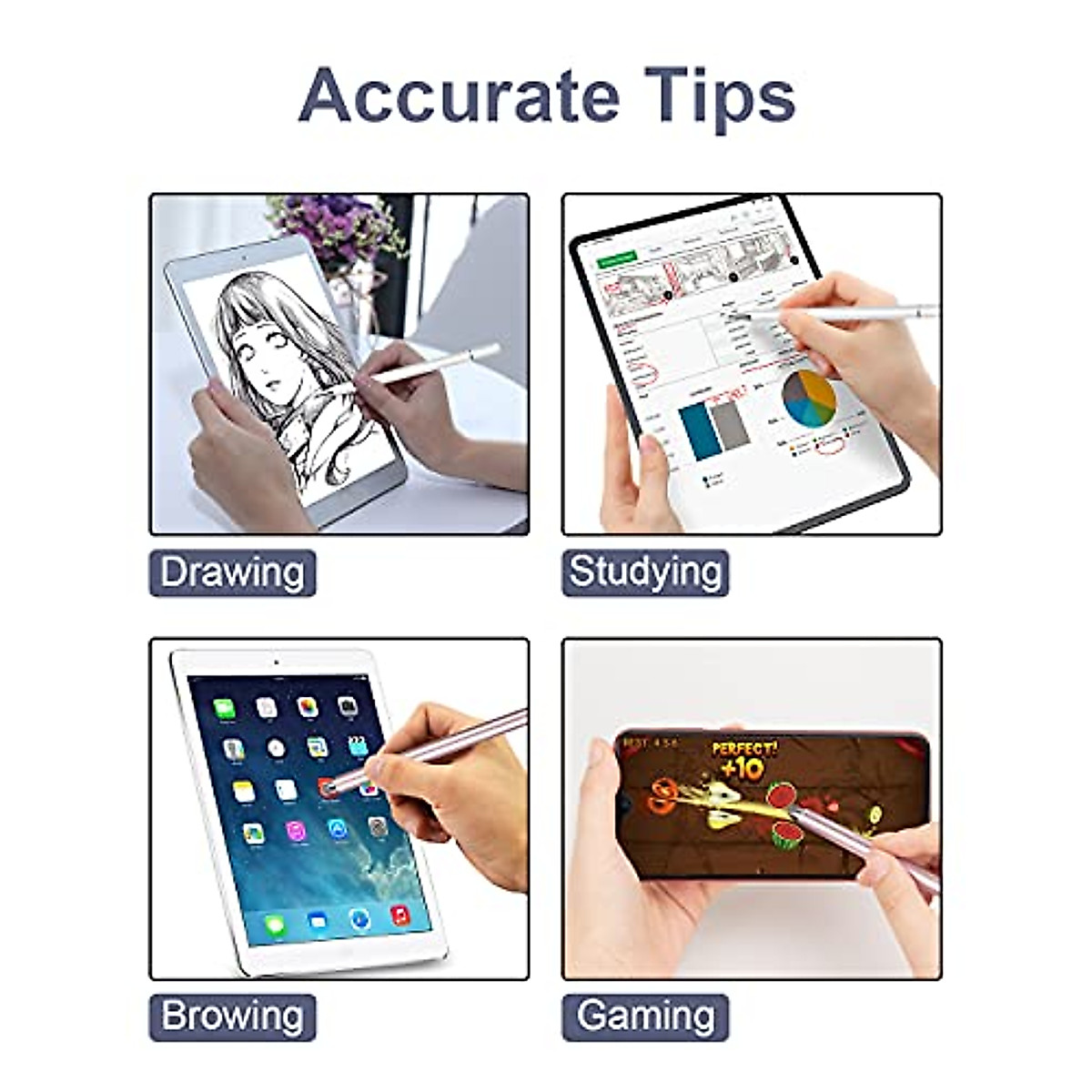 Stylus Pen for iPad 2 Pack, LIBERRWAY 2 in 1 Disc Stylus Pens for Touch Screens, Capacitive Stylus with Magnetic Cap, Compatible with iPad iPhone Pro Android Chromebook (White & Rosegold)