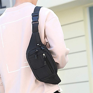 heavKin Men's and Women‘s Oxford Sport Fitness Waist Pack -Fanny Pack with 3-Zipper Pockets, Waist Bag Travel -Adjustable Belt for Workout Vacation Hiking (Black, 14X28X10cm)