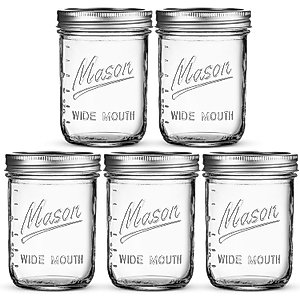 SEWANTA Wide Mouth Mason Jars 16 oz With mason jar lids and Bands, mason jars 16 oz - For Canning, Fermenting, Pickling - Jar Décor - Microwave/Freeze/Dishwasher Safe. (4)