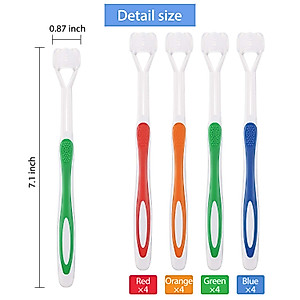 16 Pieces Three Sided Toothbrush Autism Toothbrush Bristle Travel Toothbrush for Kids Complete Teeth Gum Care Great Angle Bristles to Clean Each Tooth, Soft/Gentle (Green, Blue, Yellow, Red)