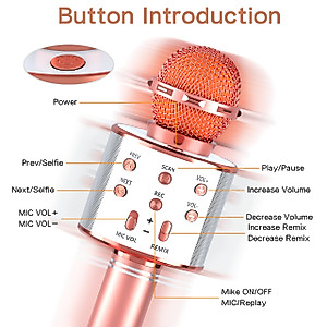IJO Handheld Bluetooth Karaoke Microphone-Birthday Fun Singing Toys for Kids Age 3 4 5 6 7 8 9 10 Years Old Girls and Boys(Rose Gold)