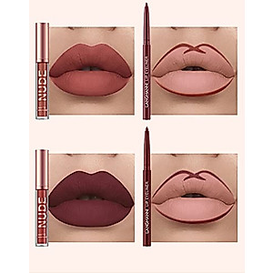 URQT 12pcs Lip Liner and Lipstick Makeup Set, 6 Velvety Matte Liquid Lipsticks + 6 Matching Smooth Lip Liner One Step Lips Makeup Kits Waterproof Long Lasting Matte Lipstick Gift Set