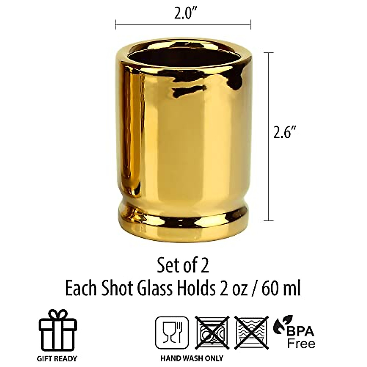 Barbuzzo ORIGINAL 50 CAL SHOT GLASSES, Set of 2, American Owned & Designed, Like Real 50 Caliber Bullet Casings, Shot Glasses Hold 2 Ounces