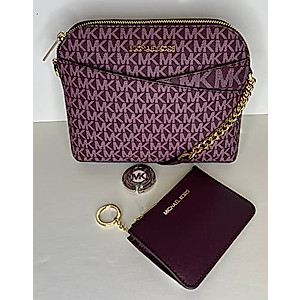Michael Kors Jet Set Travel MD Dome XCross Crossbody bundled with SM TZ Coinpouch Purse Hook (Signature MK Bordeaux/Bordeaux)