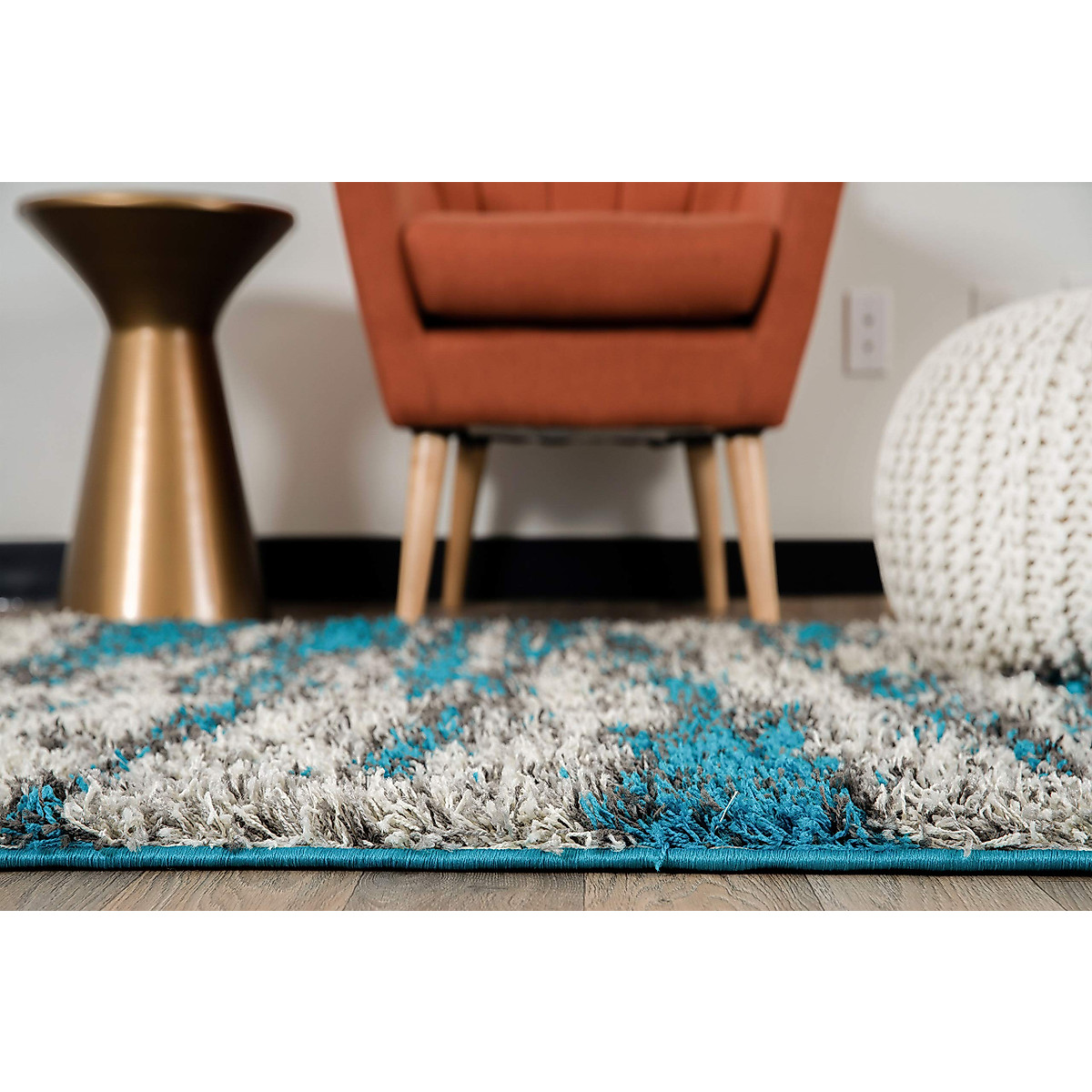 Rugshop Contemporary Abstract Design Plush Shag Area Rug 7'10" x 10' Turquoise
