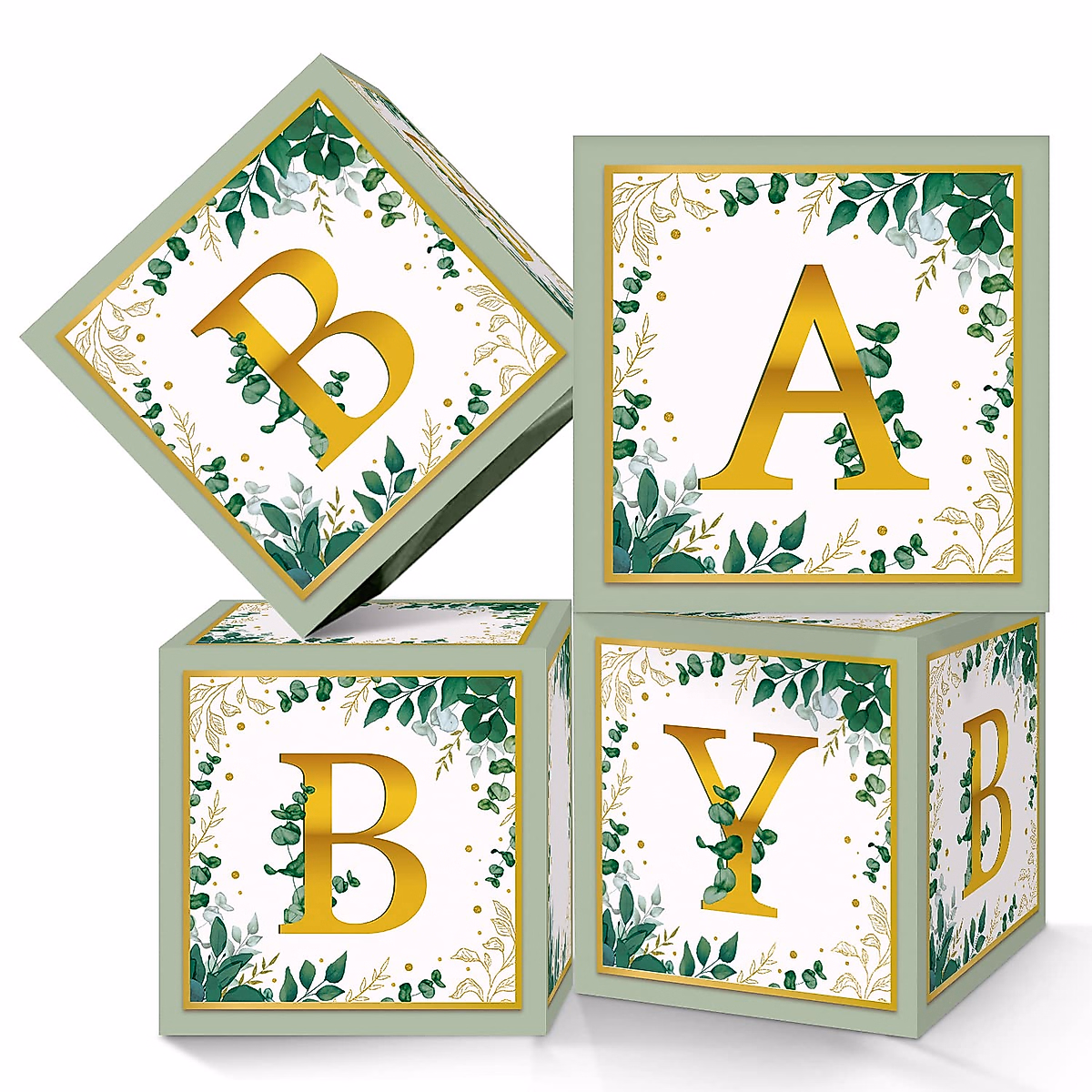 GOGOPARTY Sage Green Baby Shower Boxes, 4PCS Sage Green Gender Reveal Party Supplies Sage Green Party Centerpiece for Sage Green Baby Shower First Birthday Decorations (Without Flowers)