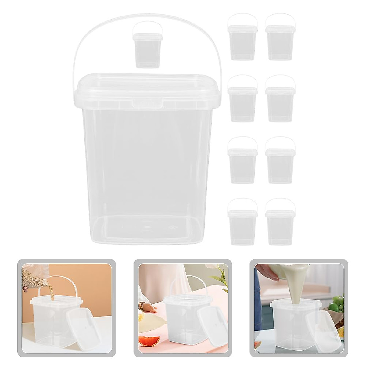 Freezer Storage Containers with Lids and Handle, 300ml Clear Plastic Storage Bucket Containers, Clear Storage Case Ice Cream Bucket Meal Prep Containers for DIY Art Craft, Pigment, Small Tools,50 Pack