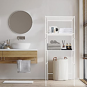 fusehome Over The Toilet Storage Rack, 3 Tier Over The Toilet Bathroom Organizer Shelf, Freestanding Space Saver Toilet Stands with 4 Hooks