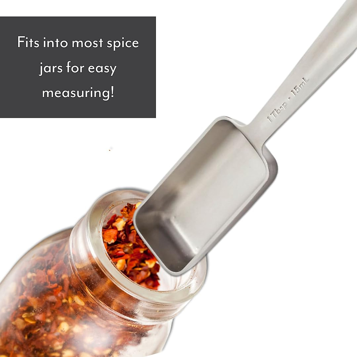 Sur La Table Rectangular Measuring Spoon Set, Stainless Steel, Fits in Spice Jars, Silver, Set of 6