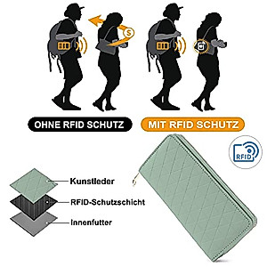 TAN.TOMI Wallets for Women,Vegan Leather Card Holder Bifold Womens Wallet,Large Capacity Wallet Women Zipper Coins Pocket with ID Window Light mint