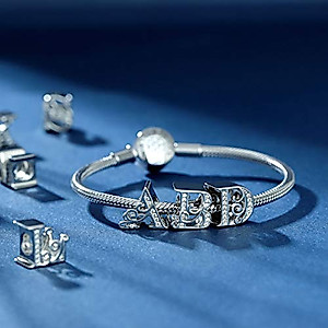 FOREVER QUEEN Initial C Charms 925 Sterling Silver Letter A-Z Charms for Snake Chain Bracelet Necklace Alphabet Beads