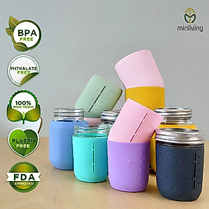 minliving Silicone Mason Jar Sleeves, Cup Holder 5 Pack Value Combo Anti-slip protection - Fits 16oz WIDE mouth Jelly Canning, Ball and Kerr Jars (5, Autumn Winter)