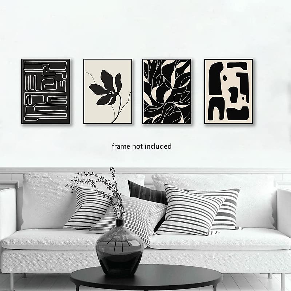 EASSYGIFI Mid Century Modern Wall Decor,Abstract Minimalist Wall Art，Modern Art Wall Decor,Neutral Canvas Painting，Modern Art Gallery Wall Decor, Black And White Home Decor 12X16 Inch 4Pcs (No Frame)