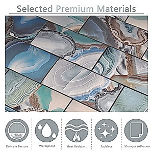 Kieacia 10-Sheet Peel and Stick Kitchen Backsplash Tiles, PVC Self-Adhesive Mosaic Tile Blue and Green Agate Color for Kitchen Bathroom Vanity Tabletop Fireplace