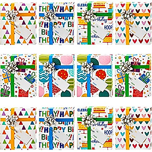 12 Pieces Gift Card Box Happy Birthday Present Card Holder Birthday Card Gift Box with 12 Pieces Wrapping Bows Mini Favor Boxes for Holiday Birthday Party