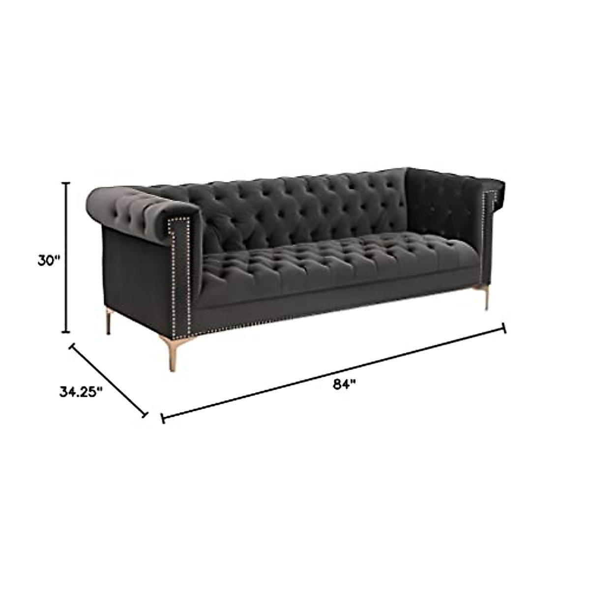 Iconic Home Gold/Grey Bea Velvet with Nail head Trim Tone Metal Sofa