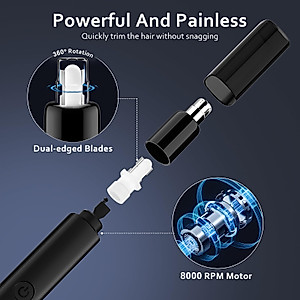 TIFOR 8,000 RPM Nose Hair Trimmer for Men - Electric Nose Hair Trimmer Rechargeable - IPX7 Metal Ear Nose Trimmer Eyebrow Facial Hair Removal Tool