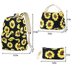 Sunflower Backpack for Teen Girls, Floral School Bags Bookbags with Lunch Box Pencil Case