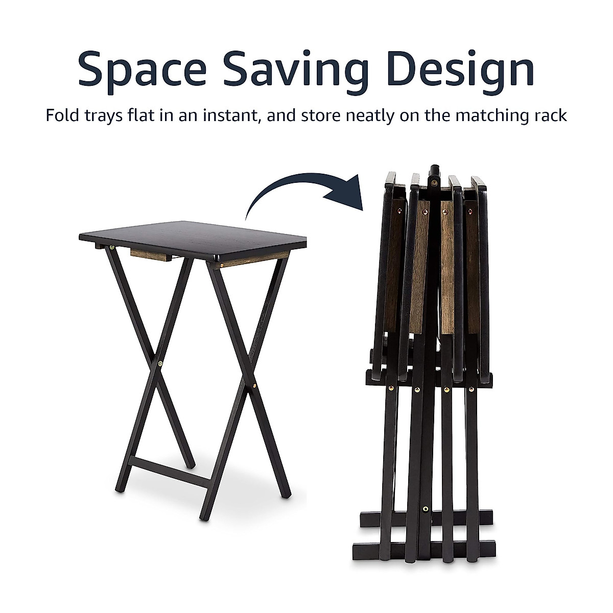 Amazon Basics Classic TV Dinner Folding Trays with Storage Rack - 4-Pack, Black