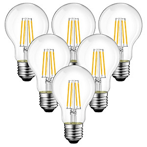ANWIO A19 LED Vintage LED Filament Bulb E26 Base,Dimmable 8W(60W Equivalent) 2700K Warm White 806 Lumens,Omnidirectional,UL-Listed,Pack of 6
