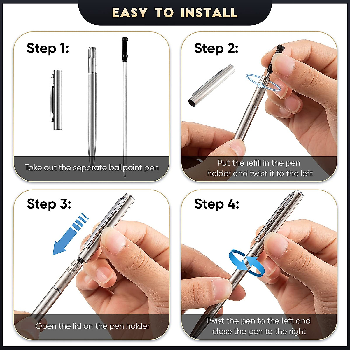 Chinco 2 Pieces Pocket Notepad Small Notebook Memo Pads Hardcover Father's Day Papa Gift Mini Journal Notepad with Refillable Lined Sheet and Ballpoint Pen Travel Journals, 5.4 x 3.4 Inch (Black)