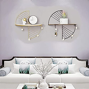 JOSON Bedroom Half Round Wall Mounted Floating Shelf for Bedroom, Living Room, Office Metal Geometric Hanging Shelf（Gold）