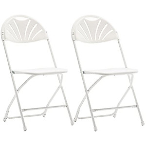 BTEXPERT White Plastic Folding Steel Frame Commercial High Capacity Event Chair Lightweight Wedding Party Set of 2