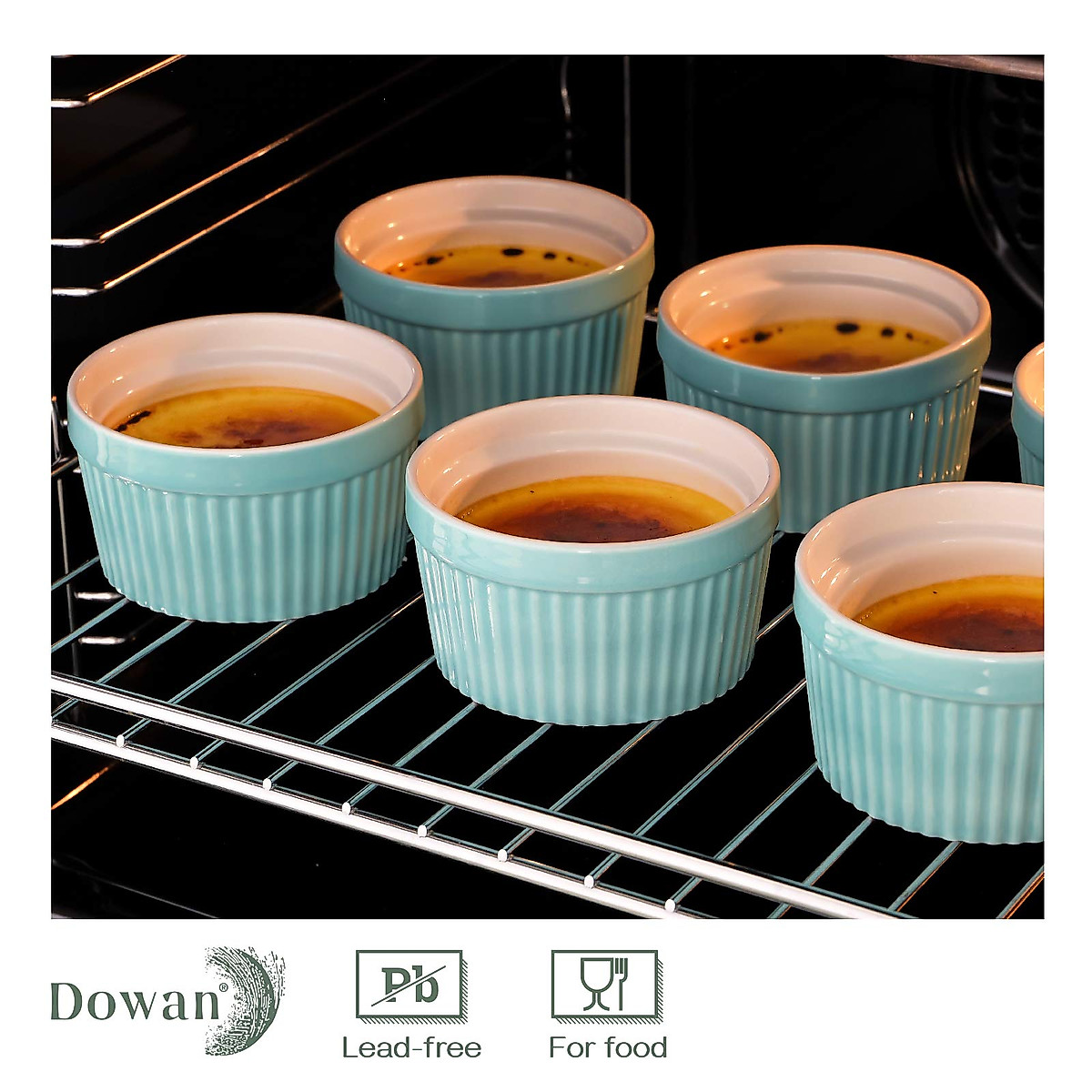 DOWAN 8 oz Ramekins - Ramekins for Creme Brulee Porcelain Ramekins Oven Safe, Classic Style Ramekins for Baking Souffle Ramekins Bowls, Set of 6, Blue