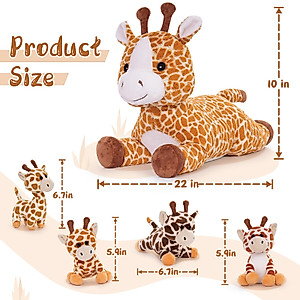 Tezituor 5Pcs Giraffe Stuffed Animal Set, 22in Mommy Stuffed Giraffe with 4 Cute Baby Giraffe Toys for Girl Boy Kid, Soft Large Giraffe Pillow, Plush Giraffe Gift for Birthday Christmas Party Decor
