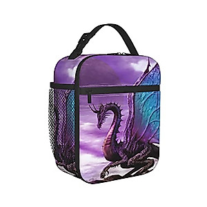 wsrgvab Dragon Fantasy Purple Portable Lunch Box Bag Insulated Reusable Lunch Tote For Men And Women